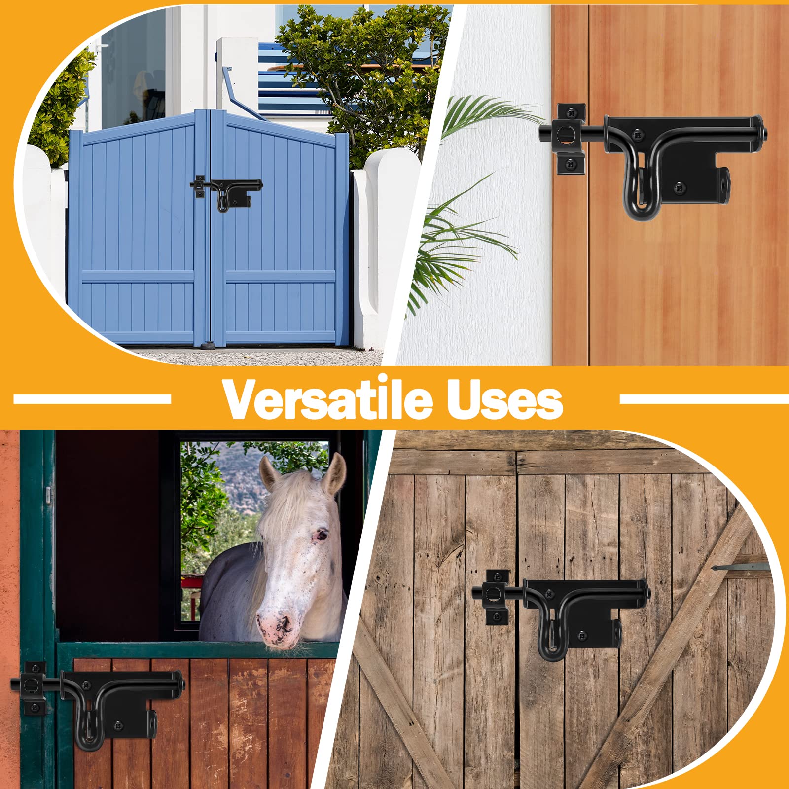 Door Lock Bolt Gate Latch - Heavy Duty Fence Slide Latches Outdoor Doors Latches Hardware Vinyl Gates Locks Black Barrel Bolt Locking Sliding Bolt Latch Padlock Hole for Wooden Fence Yard Shed Barn