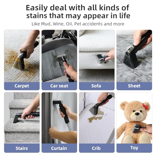 Carpet Cleaner Machine 12Kpa Strong Suction, 500W Powerful Motor, Portable Upholstery Cleaner for Pet Accident, Rugs, Carpet and Upholstery, Black