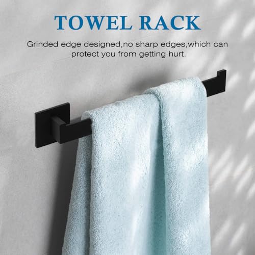 8-Piece Bathroom Hardware Accessories Set, Towel Bar Sets Include Towel Bar Towel Holder Toilet Paper Holder Towel Hook,16 inch Bath Accessories Kit,Matte Black,2 Pack