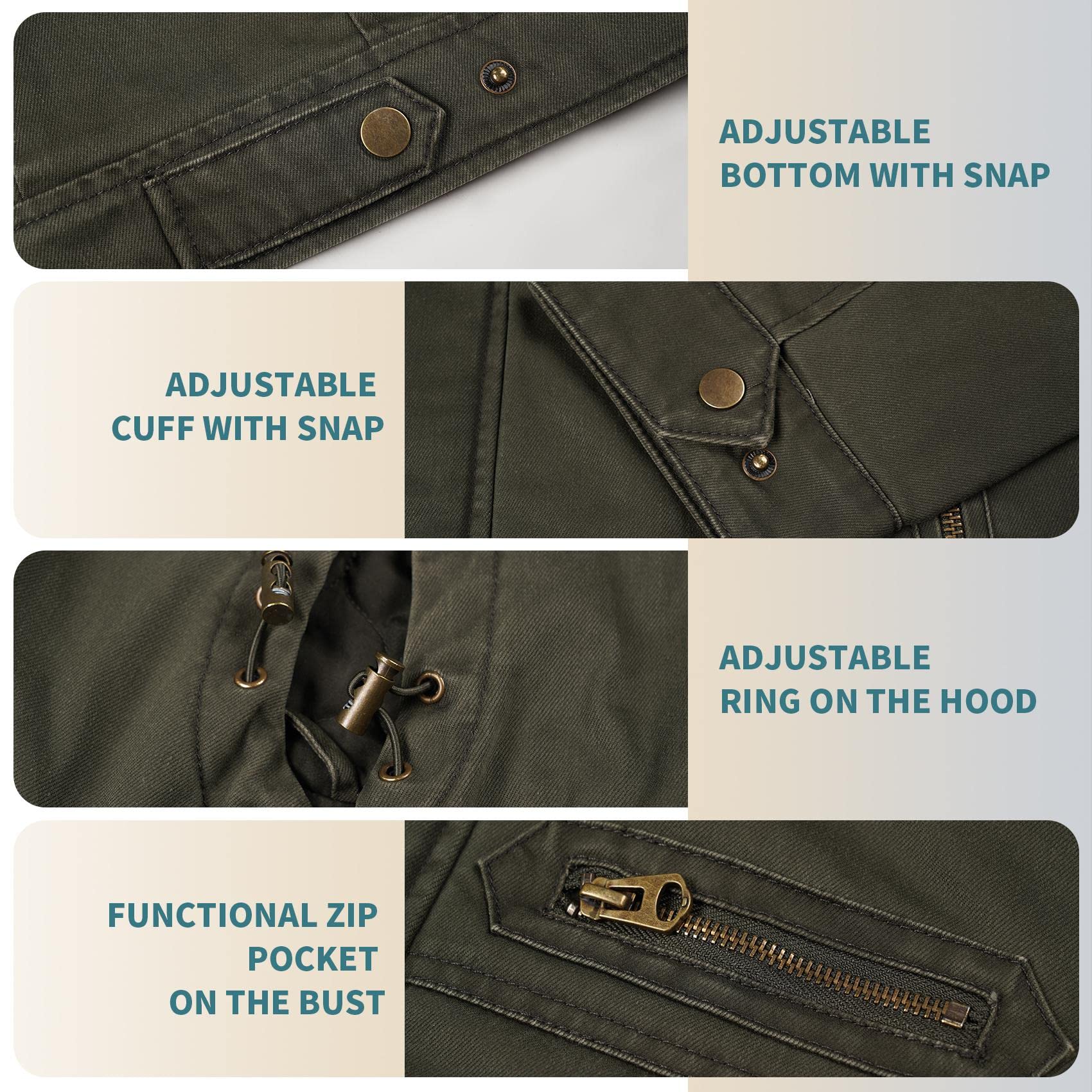 whattry Mens Casual Washed Cotton Military Jacket Warm Canvas Windbreaker