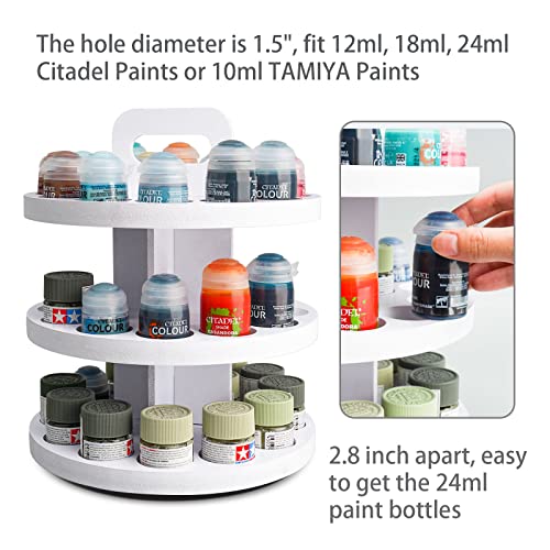 SANFURNEY 3-Tier Spinning Paint Organizer Rack for 48 Bottles, Rotating Tower Craft Paint Storage Holder Stand, Compatible with Citadel Paints