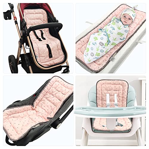 Baby Carriage Cushion, Universal Breathable Stroller Mat, Stroller Cushion for Strollers 100% Cotton, 34x78cm,1 Pack (Pink+Grey Cross)