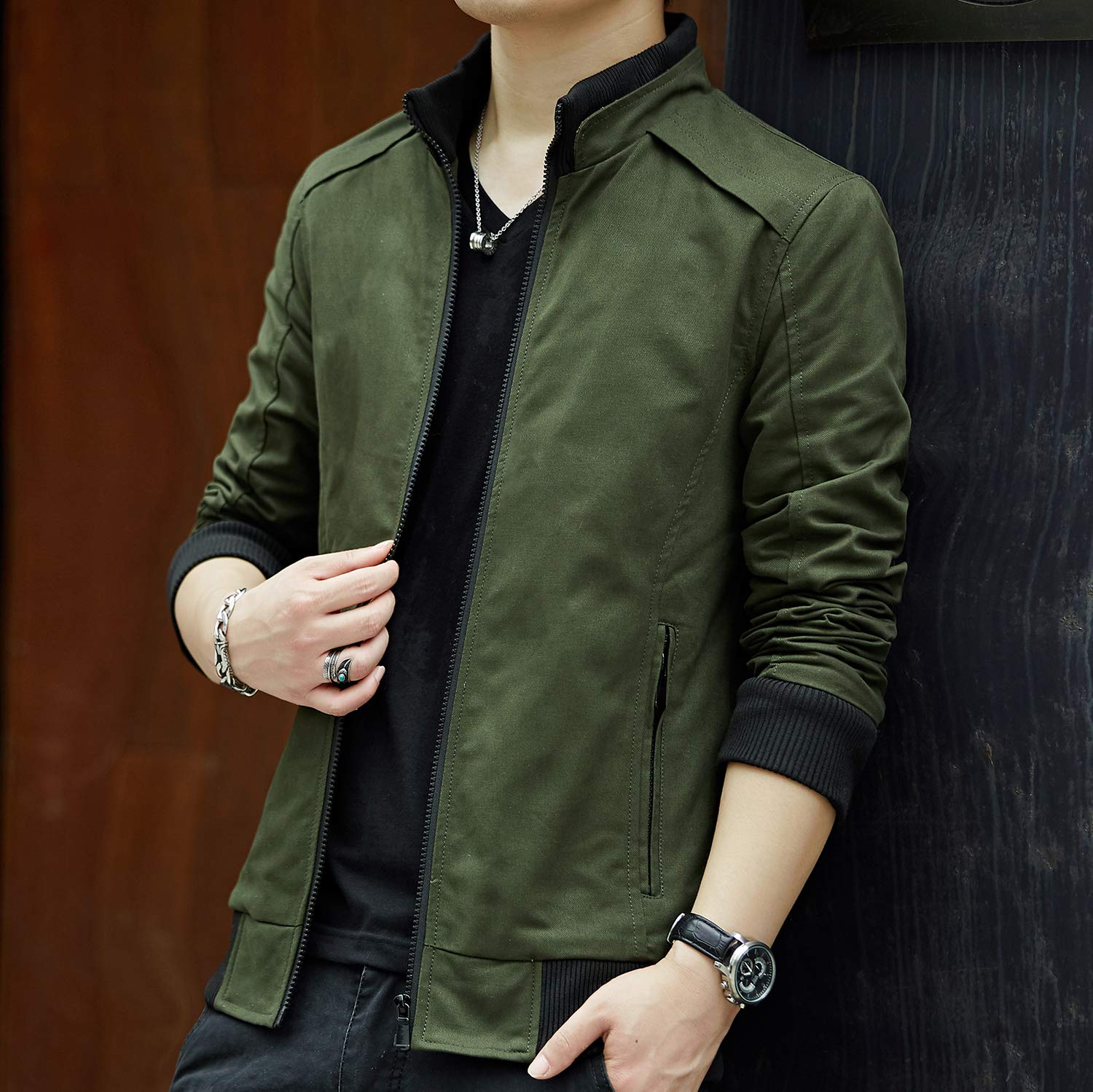 Womleys Mens Casual Windbreaker Outerwear Slim Fit Cotton Lightweight Jackets (Medium, Army Green)