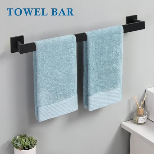 8-Piece Bathroom Hardware Accessories Set, Towel Bar Sets Include Towel Bar Towel Holder Toilet Paper Holder Towel Hook,16 inch Bath Accessories Kit,Matte Black,2 Pack