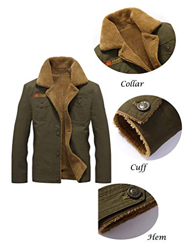 Litteking Men's Winter Fleece Coat Casual Military Bomber Jacket Stand Collar Cotton Cargo Outwear Black XL