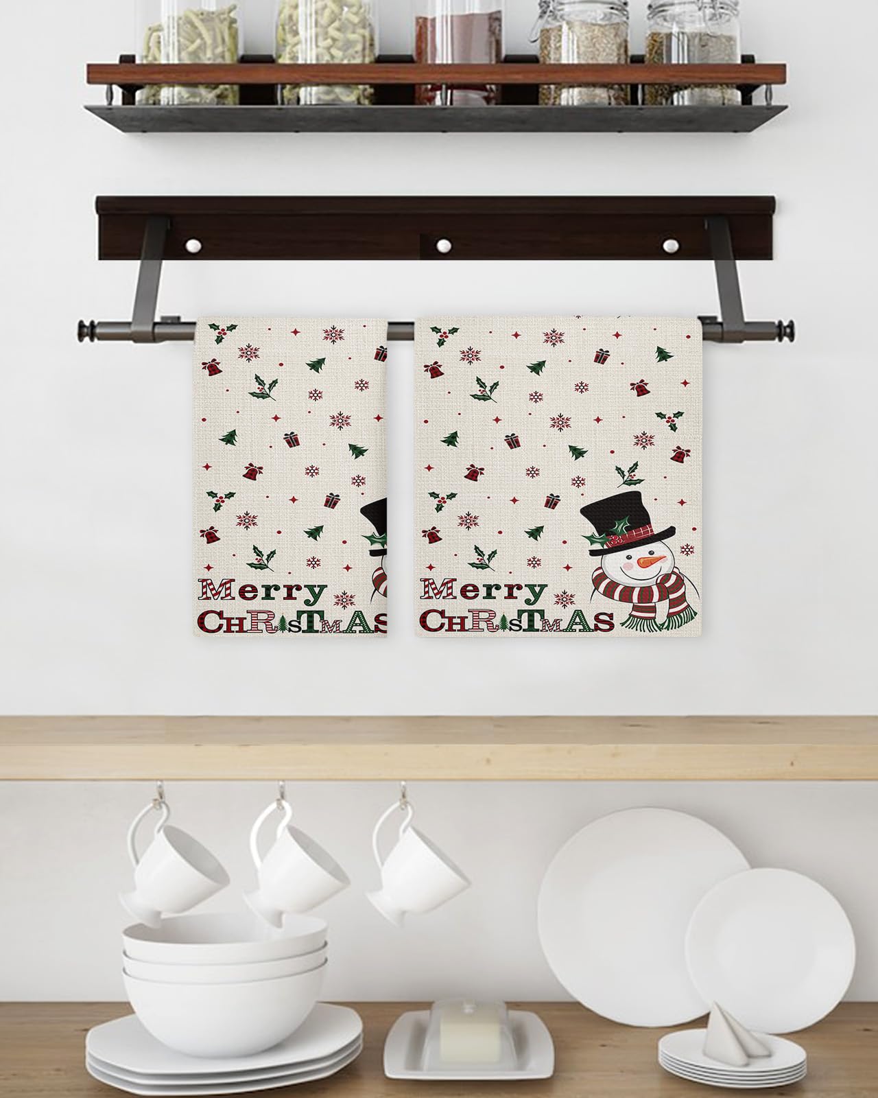 Onekaccu Farmhouse Christmas Dish Towels Set, Waffle Weave Kitchen Towels Microfiber Towels Cleaning Merry Xmas Snowman Soft Absorbent Dish Drying Towels Hand Towels 4 Pack 15.7x23.6 in