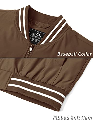 EKLENTSON Mens Jackets Lightweight Collared Golf Bomber Varsity Jackets for Men, Brown, X-Large