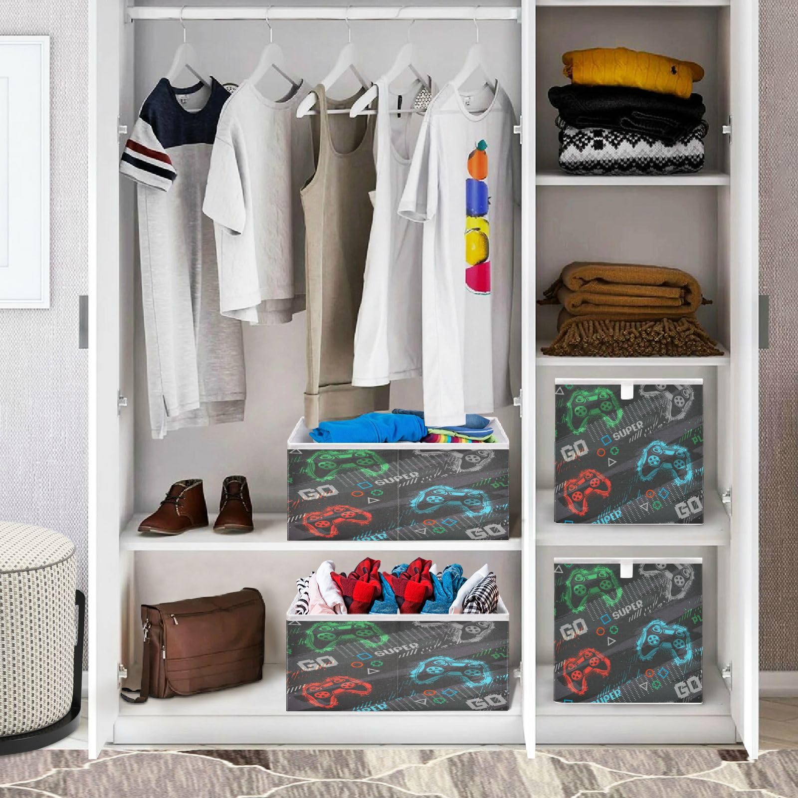 QUGRL Grunge Gamepad Storage Bins Organizer Video Joystick Foldable Clothes Storage Basket Box for Shelves Closet Cabinet Office Dorm Bedroom 15.75 x 10.63 x 6.96 in