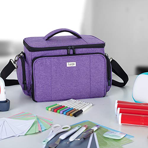 Luxja Carrying Case Compatible with Cricut Joy and Easy Press Mini, Carrying Bag with Supplies Storage Sections, Purple