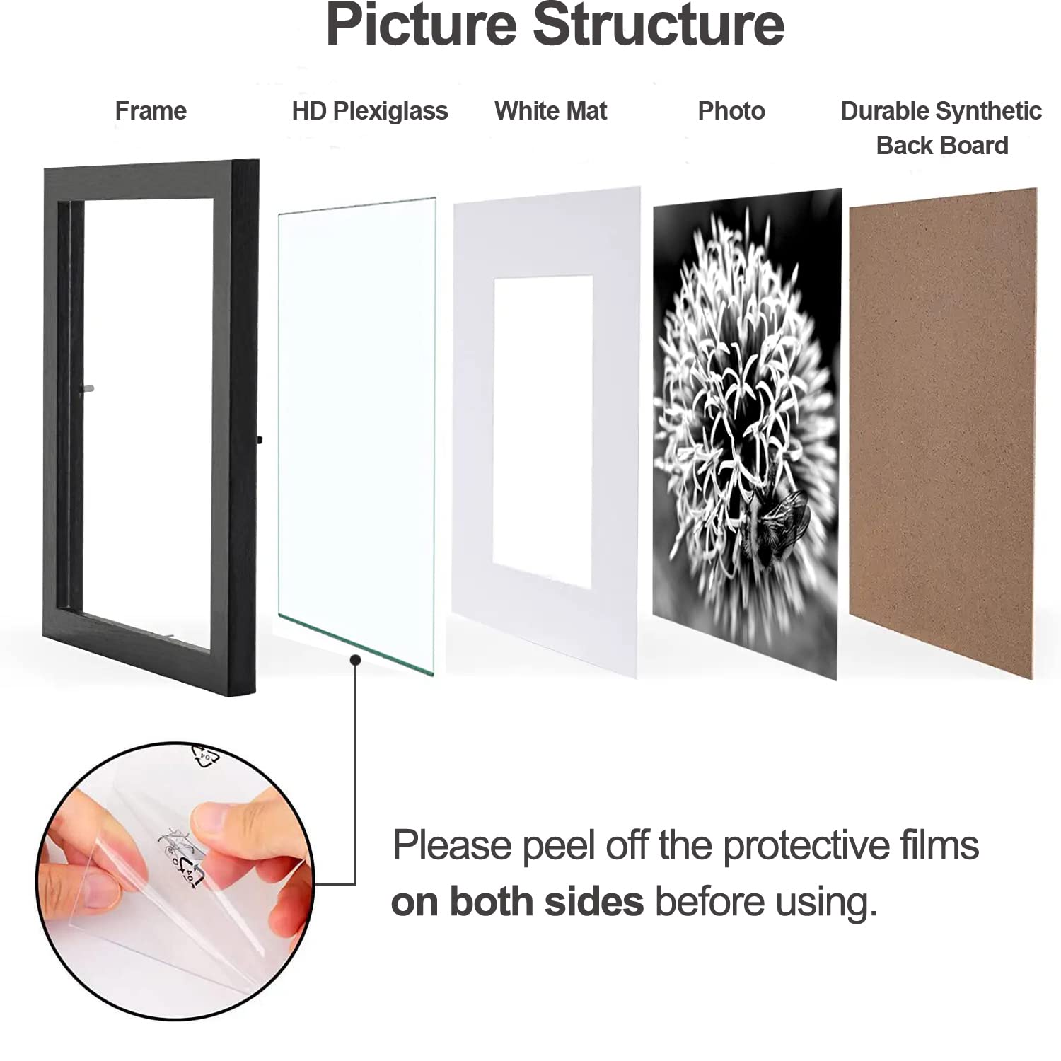 Yaetm 12x12 Picture Frames Black Set of 4, Square Frame Displays 8x8 with Mat or 12 x 12 without Mat, Gallery Wall Frames 12x12 for Wall Mounted (4 Pack, Black)
