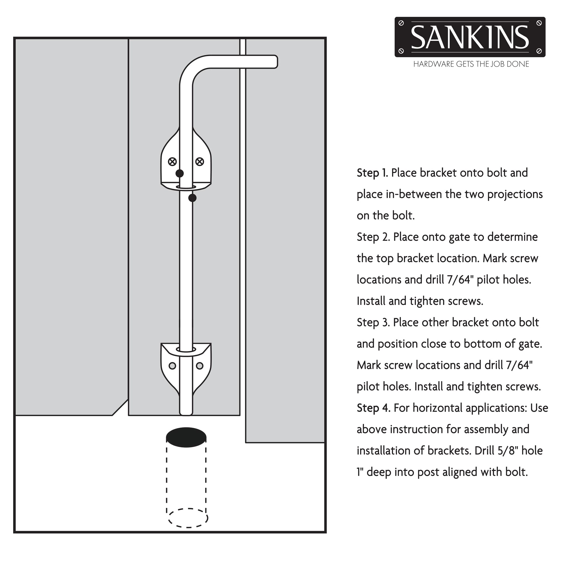 SANKINS 12" Cane Bolt Drop Rod Heavy Duty Gate Hardware Black Solid Steel Gate Ground Latch for Wood PVC Vinyl Metal Gates Fences Doors, Holding Gate to The Ground (1Pack)