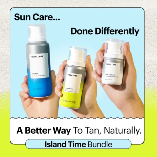 TROPIC LABS Island Time Bundle | Full Size | 3-Step Tan Boosting System | Tan Accelerator Lotion, Mineral Zinc Oxide Tanning Sunscreen and Soothing Aftersun