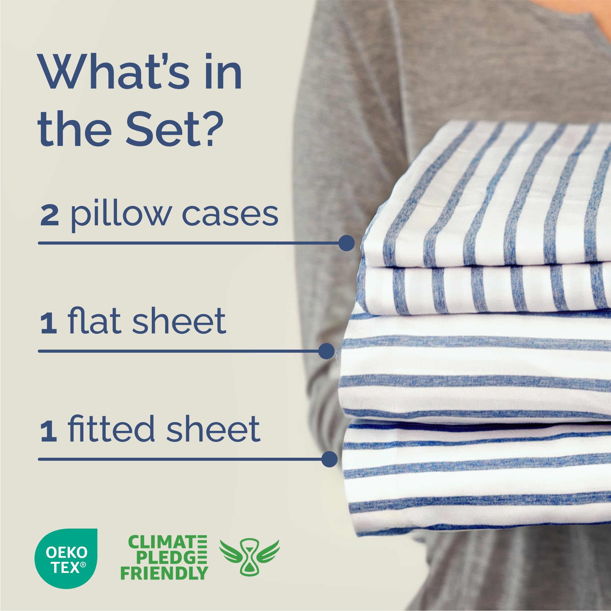 Queen Size 4 Piece Sheet Set - Breathable & Cooling Sheets - Hotel Luxury Bed Sheets for Women, Men, Kids & Teens - Deep Pockets, Easy-Fit, Wrinkle Free Sheets - Blue Stripes Oeko-Tex Bed Sheet Set