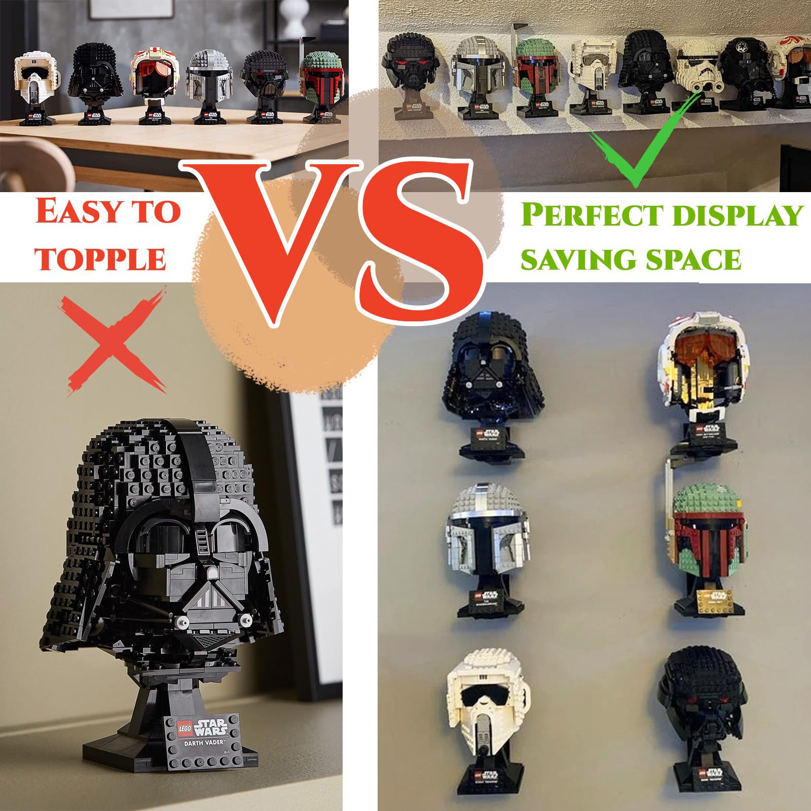 TEYOUYI 2pcs Wall Mount for Lego Star Wars Helmet Display Shelf - Compatible with All Standard Lego Helmets - Black