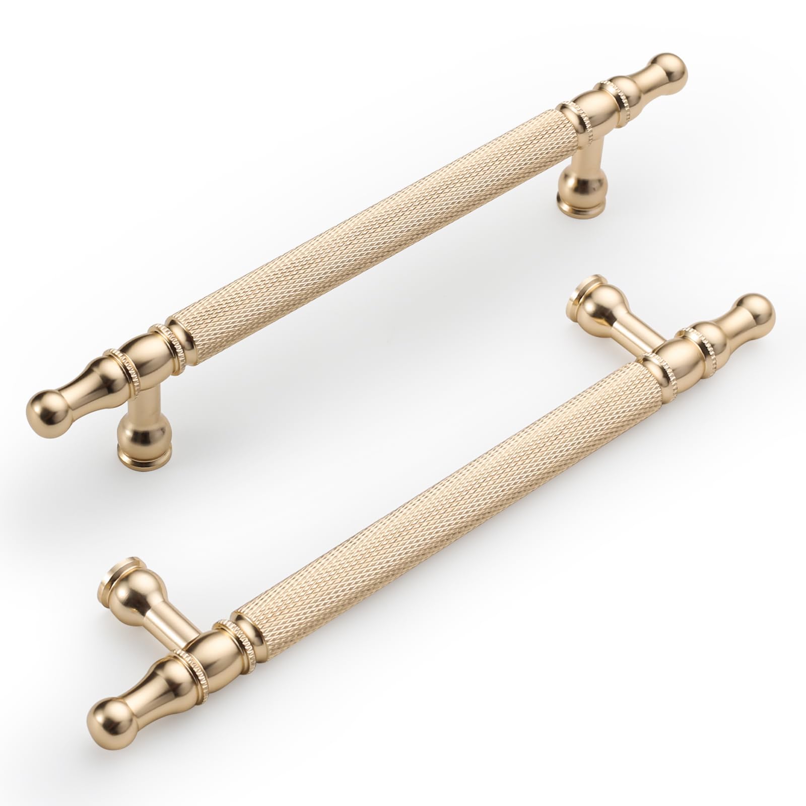 KNOKLOCK 10 Pack 5 Inch(128mm) Kitchen Cabinet Handles Gold Knurled Cabinet Pulls Kitchen Cabinet Hardware Drawer Pulls for Dresser Cupboard Wardrobe