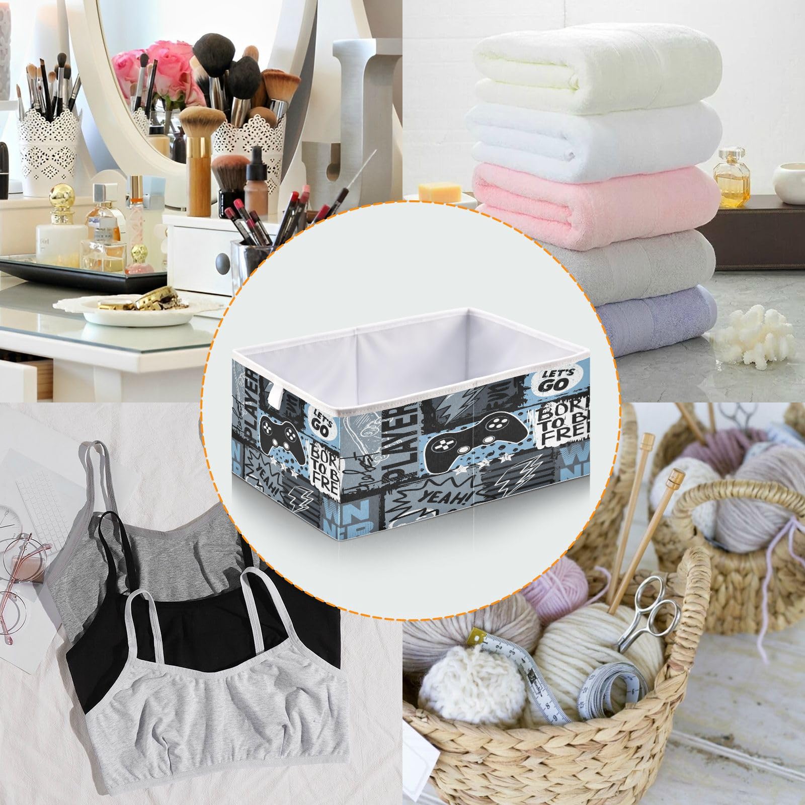 QUGRL Urban Game Joystick Storage Bins Organizer Video Games Foldable Clothes Storage Basket Box for Shelves Closet Cabinet Office Dorm Bedroom 15.75 x 10.63 x 6.96 in