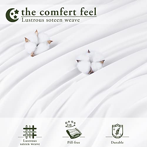 LBRO2M 1000 Thread Count 100% Egyptian Cotton Queen Size Sheets Set,Wrinkle Breathable Bed Sheet 4 Piece Sets,16 Inches Deep Pocket,Bedding Soft Comforterble,Sateen Weave Long Staple,White