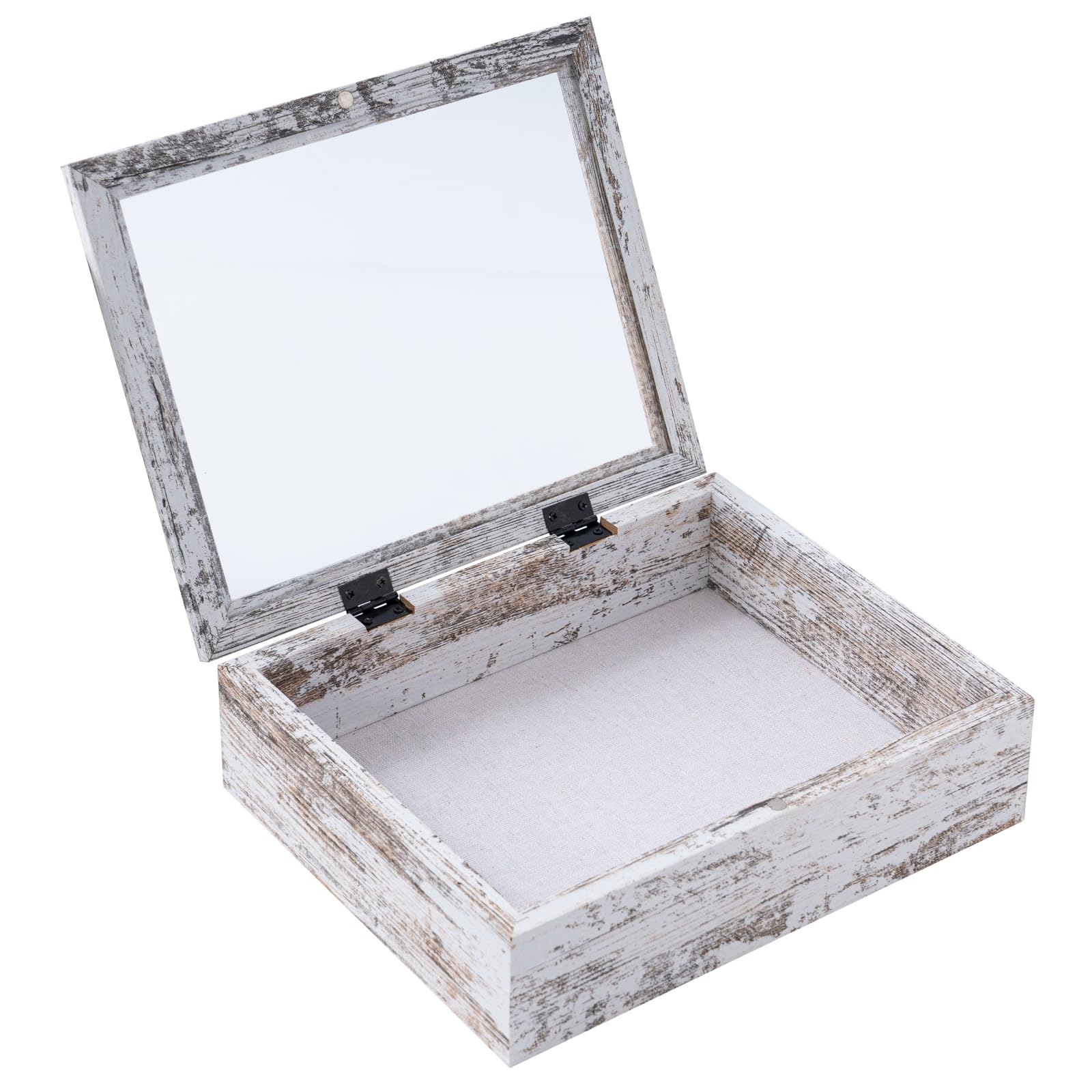 Muzilife 8x10 Shadow Box Picture Frame - 2.16" Interior Deep Wood & Glass Rectangle Display Case Ready to Hang Memory Box Baby Sports Memorabilia, Pins, Awards, Tickets, and Photos, Rustic White