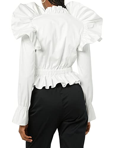 Making the Cut Season 3 Episode 1 Ruffle Long Sleeve Blouse Inspired by Sienna's Winning Look, White, XL