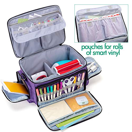 Luxja Carrying Case Compatible with Cricut Joy and Easy Press Mini, Carrying Bag with Supplies Storage Sections, Purple