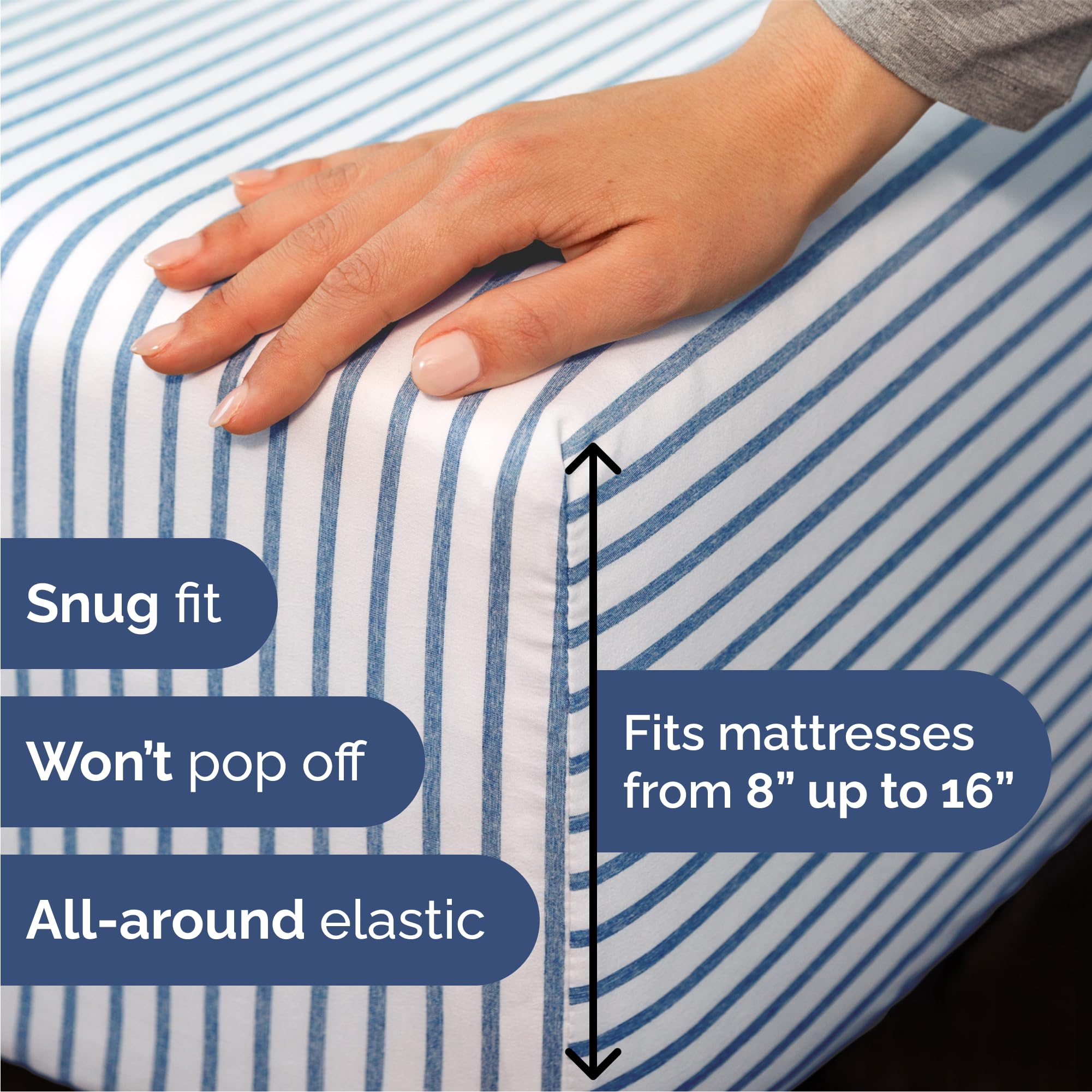 Queen Size 4 Piece Sheet Set - Breathable & Cooling Sheets - Hotel Luxury Bed Sheets for Women, Men, Kids & Teens - Deep Pockets, Easy-Fit, Wrinkle Free Sheets - Blue Stripes Oeko-Tex Bed Sheet Set