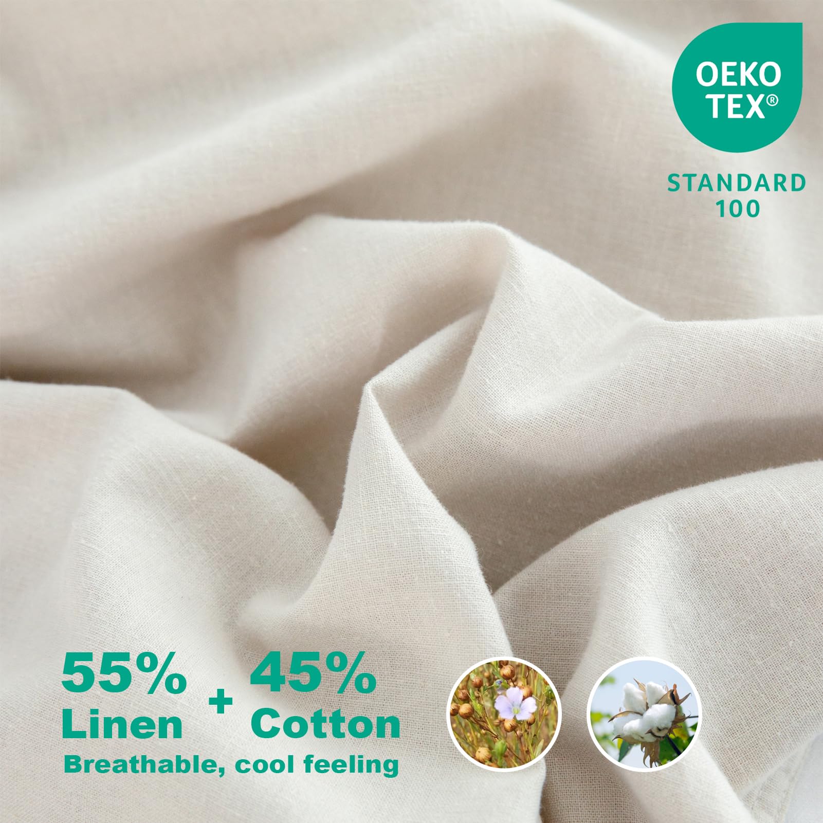 Talasily Linen Sheets Queen Linen Bed Sheet, 4 Piece Breathable Linen Cotton Sheets Queen Size Set, Linen Cotton Blend Sheets for All Seasons- Deep Pockets, Easy-Fit, (Queen, Beige)