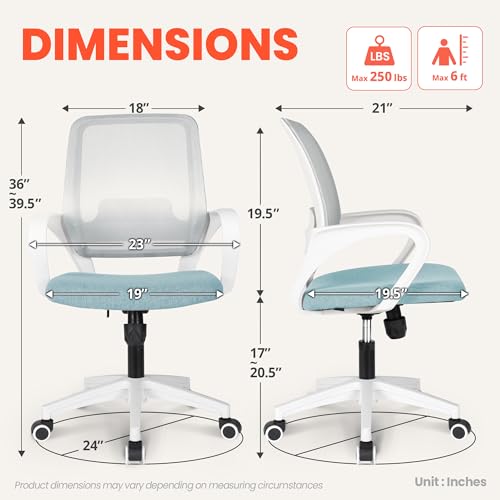 NEO CHAIR Office Chair Ergonomic Desk Chair Mesh Computer Chair Lumbar Support Modern Executive Adjustable Rolling Swivel Chair Comfortable Mid Black Task Home Office Chair (Pastel Mint)