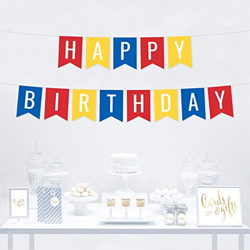 Andaz Press Hanging Pennant Banner Party Decorations, Red, Yellow, Royal Blue, Happy Birthday, 1-Pack, Approx. 5-Feet, 1st 2nd 3rd 4th 5th Girls Boys Party Themed Decor