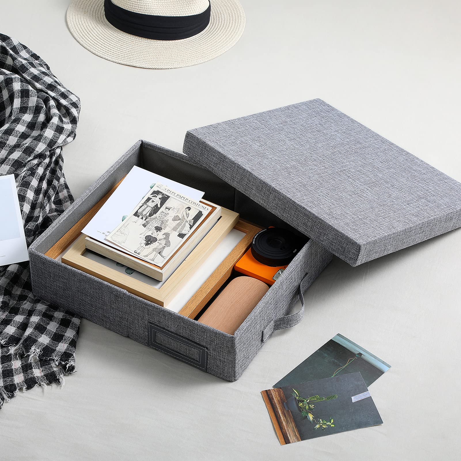 Comche Linen Scrapbook Storage Box Photo Storage Boxes,14.6 '' x 13 '' x 4 '',Gray,Document Letter Box, Photo Box for Storage (3)