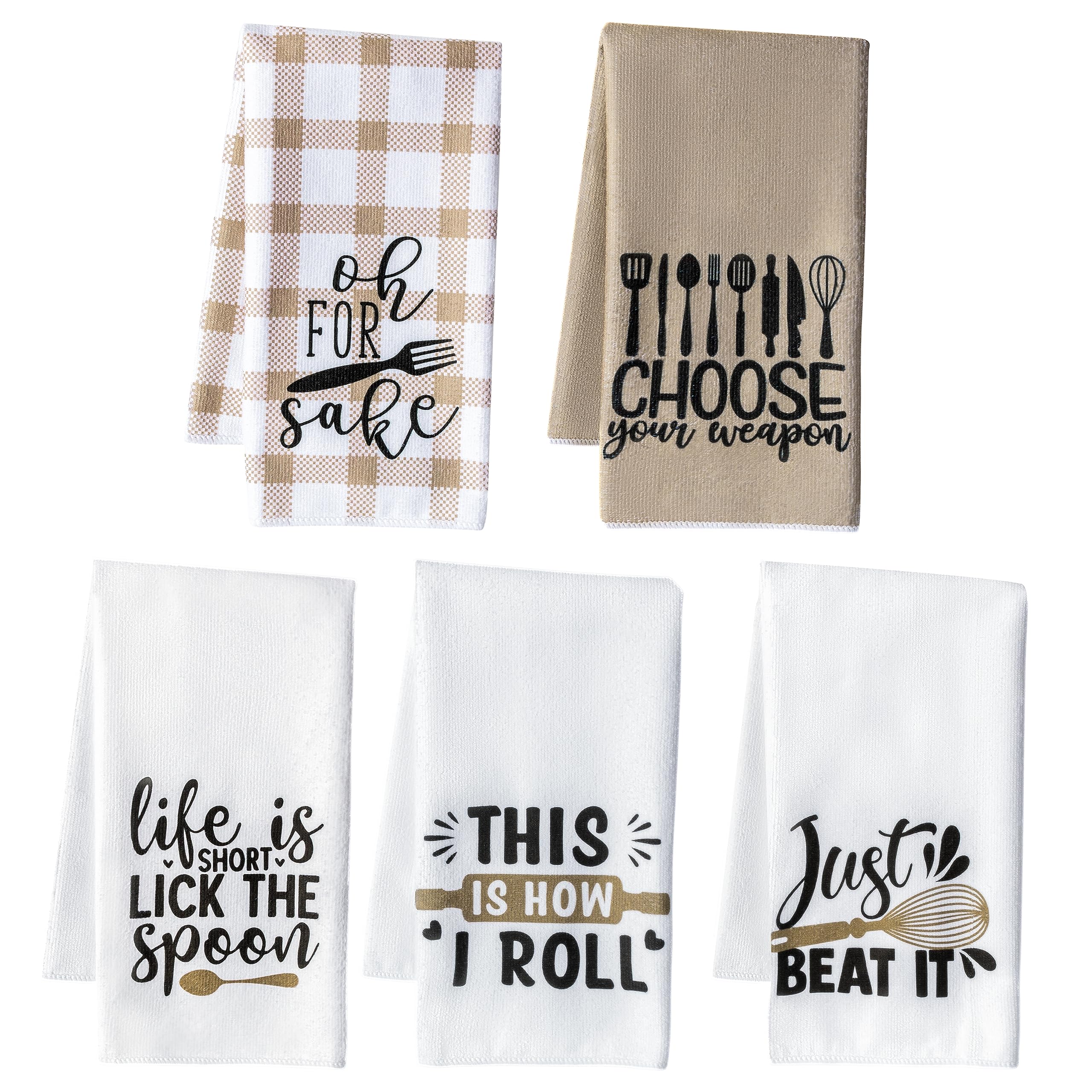 R HORSE 5Pcs Funny Kitchen Dish Towel Set Absorbent Quick Dry Cloth Dish Tea Towels Reusable Bar Hand Dishcloths Decor for Bathroom Kitchen Home Supplies