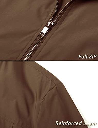 EKLENTSON Mens Jackets Lightweight Collared Golf Bomber Varsity Jackets for Men, Brown, X-Large