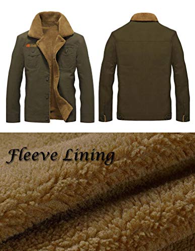 Litteking Men's Winter Fleece Coat Casual Military Bomber Jacket Stand Collar Cotton Cargo Outwear Black XL