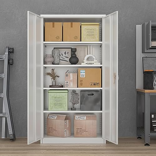 GangMei Metal Storage Cabinet, Lockable Storage Cabinet with Doors and 4 Adjustable Shelves, 72" Tall Garage Cabinets for Home, Office, Classroom, Garage (Gray, Assembly Required)