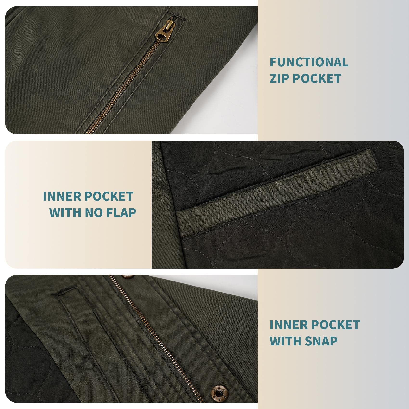 whattry Mens Casual Washed Cotton Military Jacket Warm Canvas Windbreaker