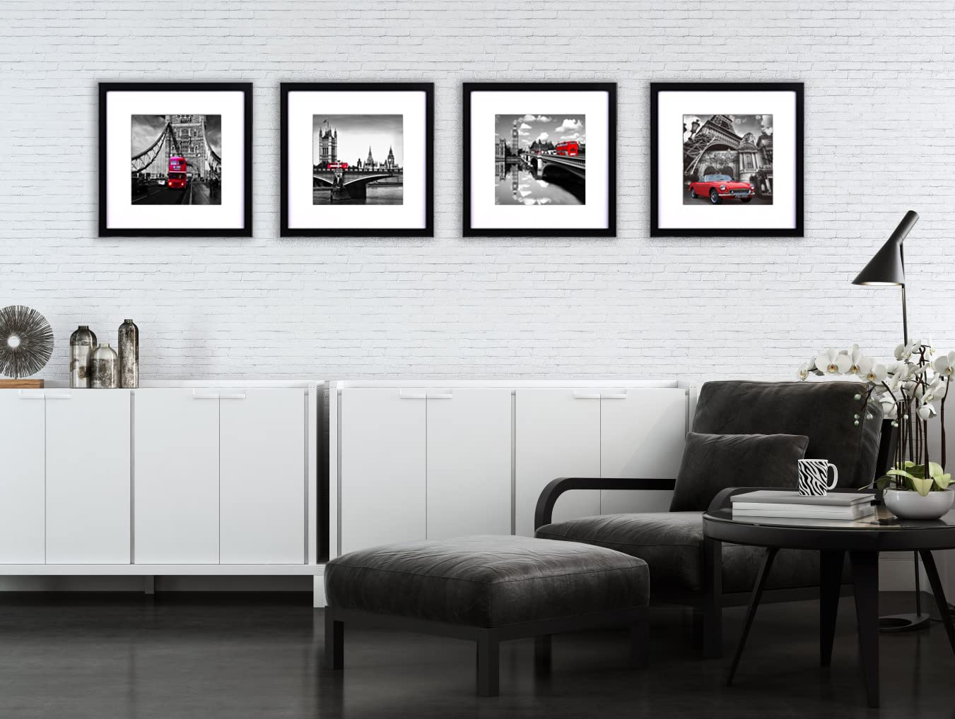 Yaetm 12x12 Picture Frames Black Set of 4, Square Frame Displays 8x8 with Mat or 12 x 12 without Mat, Gallery Wall Frames 12x12 for Wall Mounted (4 Pack, Black)