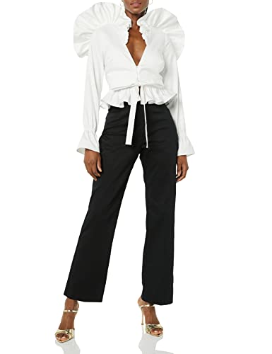 Making the Cut Season 3 Episode 1 Ruffle Long Sleeve Blouse Inspired by Sienna's Winning Look, White, XL