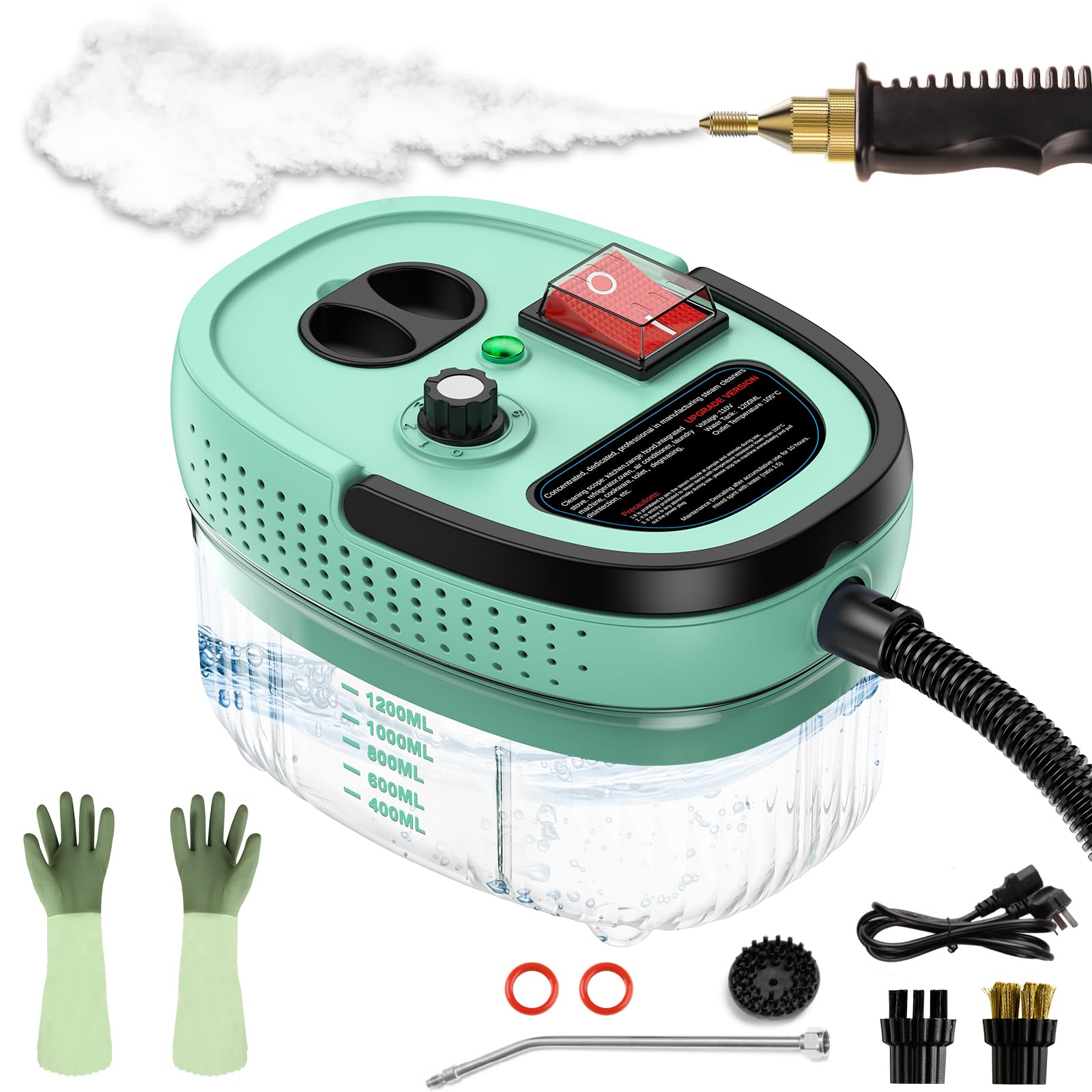 AUXCO Steam Cleaner, 1200ml High Pressure Steamer for Cleaning Handheld Steam Cleaner for Home,High-Temperature Steamer Cleaner for Car,Upholstery,Kitchen, Bathroom, Carpet,Grout and Tile(Mint)