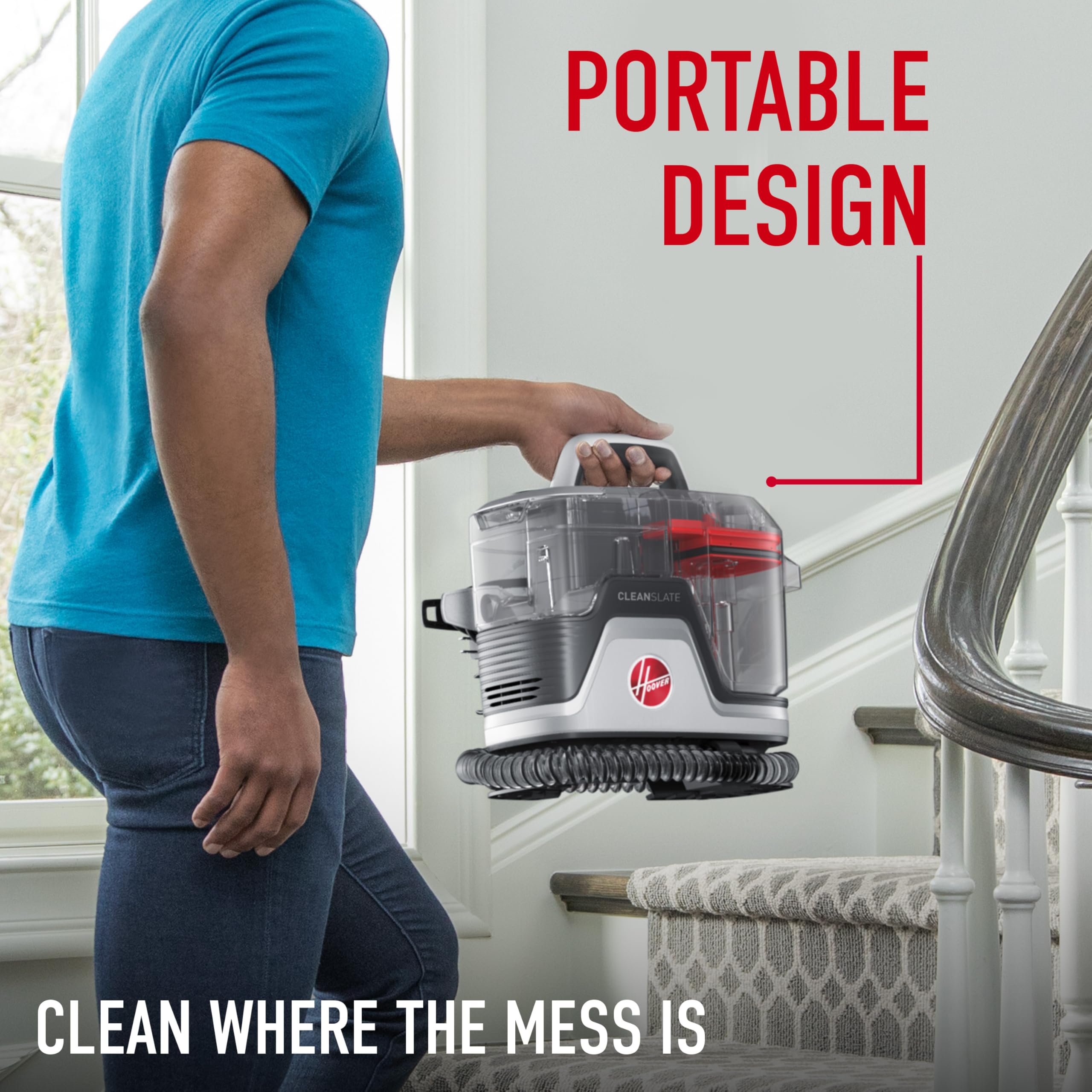 Hoover CleanSlate Pet Portable Carpet + Upholstery Spot Cleaner Machine, Powerful Suction with Versatile Tools, Pet Stain Remover, Car and Auto Detailer, Pair with Hoover Carpet Cleaner Solution