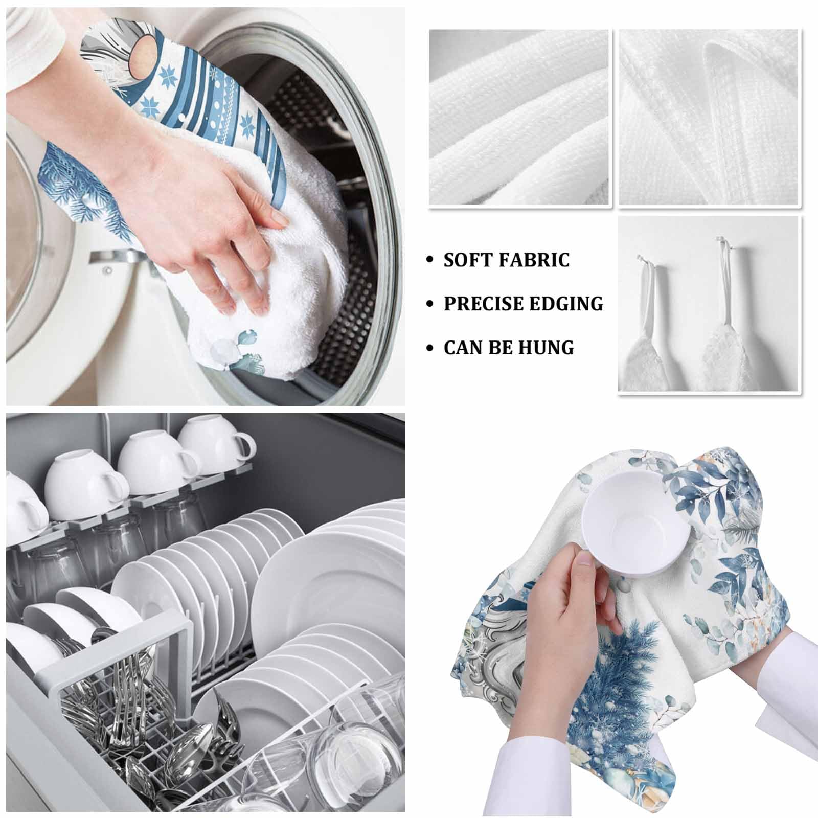 Eucalyptus Leaves Kitchen Towels,Absorbent Microfiber Kitchen Dish Hand Tea Bath Towel,Quick Dry Cleaning Cloth Dishclothes Decorative Sets, Christmas Berries Flower Pinecones Gnomes (1-PC, 18x28)