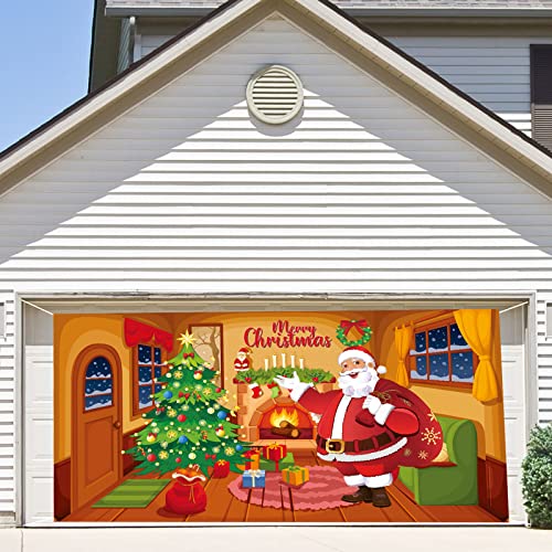 Christmas Santa Claus Garage Door Decoration Extra Large Outdoor Xmas Holiday Garage Door Banner Cover Decoration Xmas Outdoor Holiday Background Sign 6x13ft