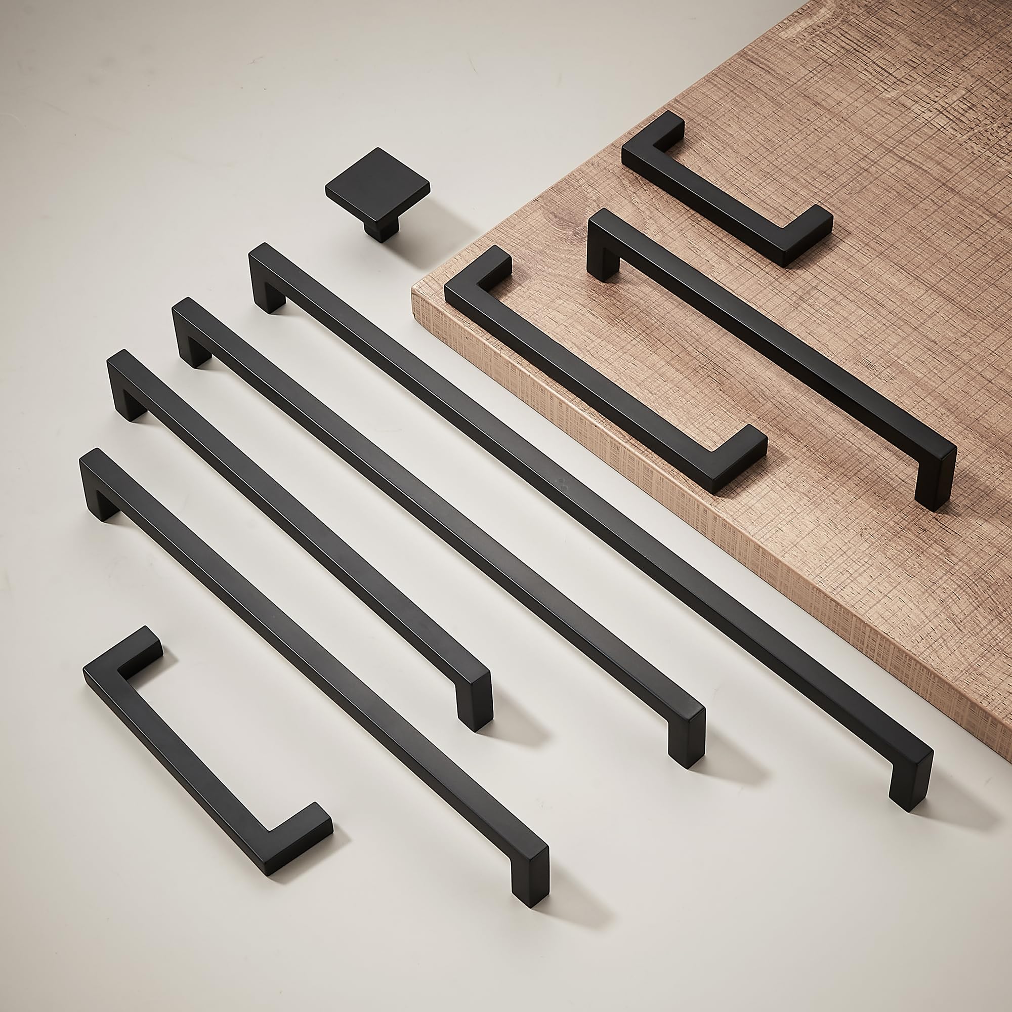 TUNNY 10 Pack Square Solid Cabinet Knobs - Matte Black Furniture Hardware Handles for Kitchen Cabinets Bedroom Dresser Wardrobe Cabinet Pulls