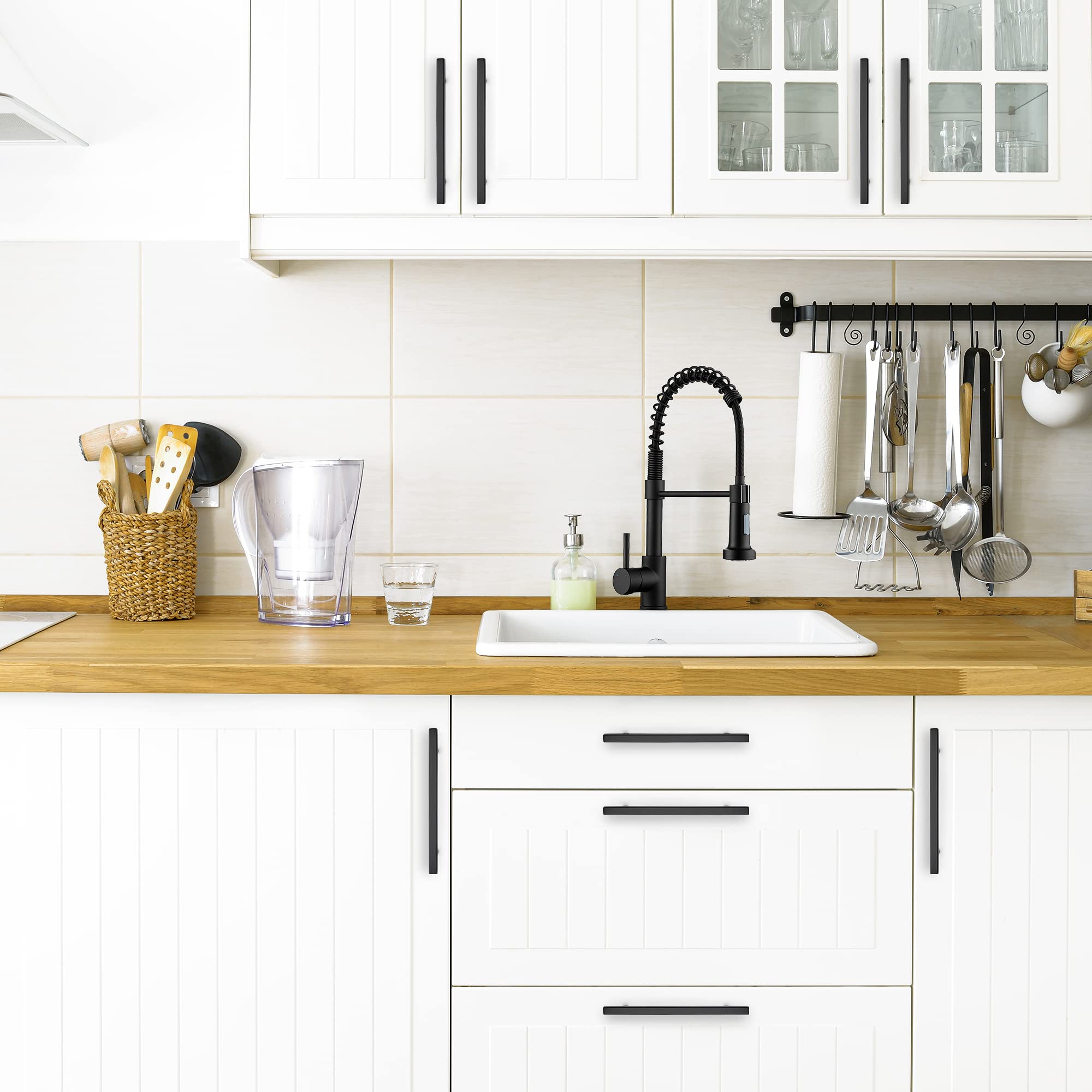 Ravinte 10 Pack 8-13/16" Square Cabinet Pulls Matte Black Stainless Steel Kitchen Cupboard Dresser Handles Cabinet Handles 8-13/16" Length, 6-1/4" Hole Center