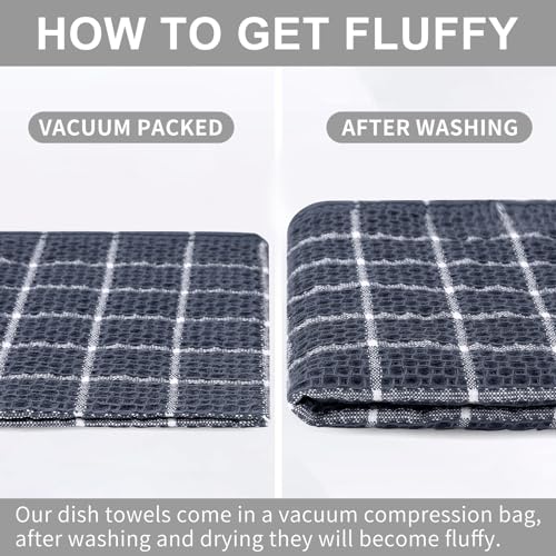 Fintale Kitchen Dish Cloths 6 Pack,12 x 12 Inches,100% Cotton Waffle Weave Soft and Super Absorbent Dish Towels, Quick Drying Dish Rags for Washing Dishes, Lattice Designed, Grey