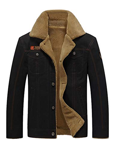 Litteking Men's Winter Fleece Coat Casual Military Bomber Jacket Stand Collar Cotton Cargo Outwear Black XL