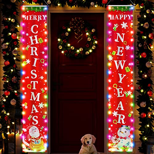 G-WACK 2 in 1 Light Up Indoor Outdoor Merry Christmas Door Decorations with Led String Light, Christmas Banner, Yard Front Porch Sign Decorations, Xmas Holiday Door Banner, Halloween Clearance