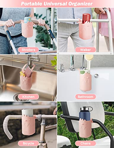 JOYTUTUS Universal Stroller Cup Holder, Cutie Holder Silicone Phone Holder Organizer for Stroller, Bike, Treadmill, Walker, Boat, Lawn Chairs (Pink)