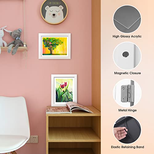 Fosdonge Hold 150 Pcs 8.5x11 Kids Artwork Frames Changeable Placing or Hanging, Front-Opening Kids Art Frame, Childrens Art Project Frames for 3D Picture, Crafts, Hanging Art (white)