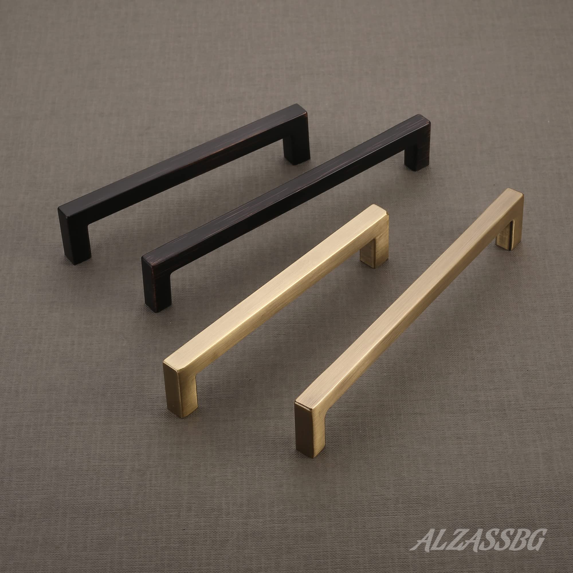 Alzassbg 10 Pack Brushed Antique Brass Cabinet Pulls, 5 Inch(127mm) Hole Centers Cabinet Handles Square Kitchen Hardware for Drawer Dresser Handle Pull AL3041AB