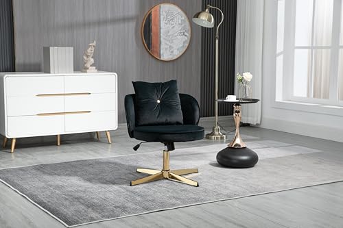 MOONMISS Swivel Office Desk Chair - Ergonomic Comfy Desk Chairs with Pillow, Adjustable Velvet Vanity Chair for Study, Office, Make-up, Black-Gold Legs