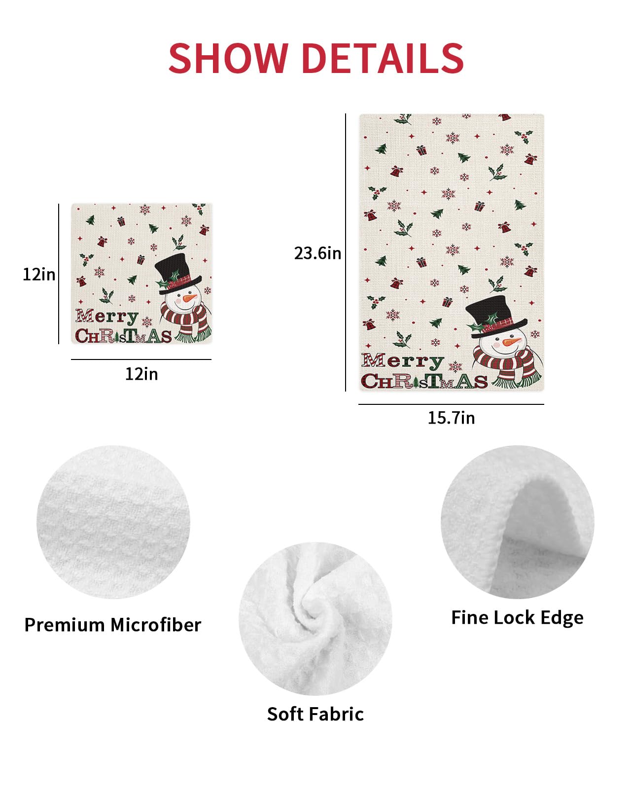 Onekaccu Farmhouse Christmas Dish Towels Set, Waffle Weave Kitchen Towels Microfiber Towels Cleaning Merry Xmas Snowman Soft Absorbent Dish Drying Towels Hand Towels 4 Pack 15.7x23.6 in